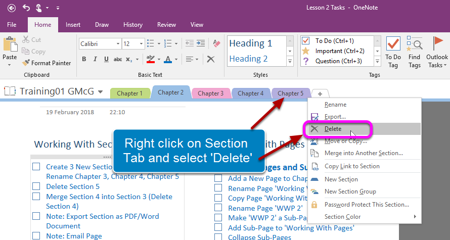 OneNote - Working With Sections
